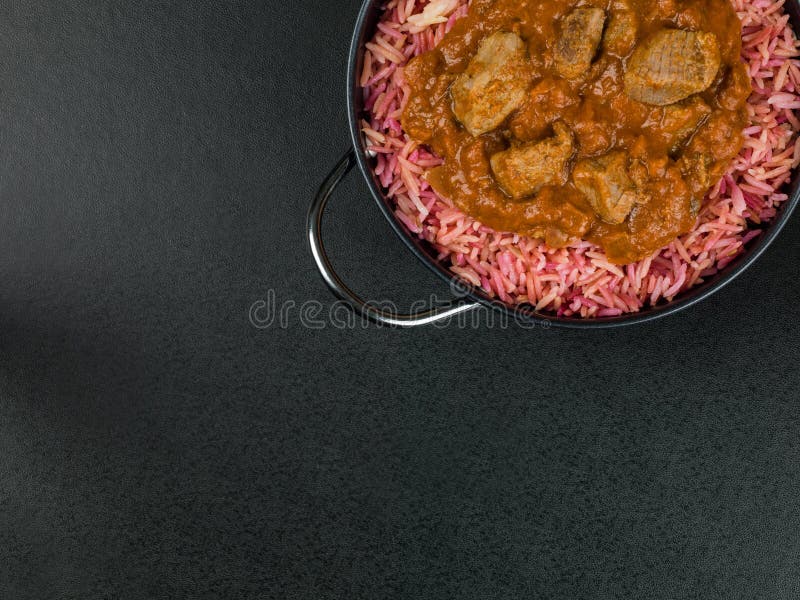 Lamb Rogan Josh Curry with Pilau Rice Stock Image - Image of spicy ...