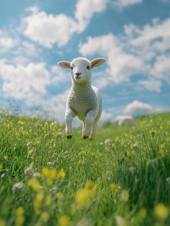 Lamb Running through Grass stock image. Image of nature - 379838415