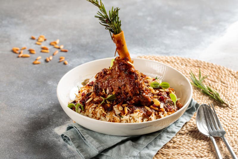 Lamb Shank Biryani Rice Served in Dish Isolated on Table Top View of ...
