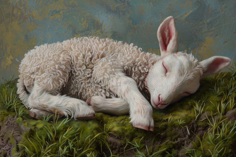 A Lamb is Sleeping on a Grassy Hill Stock Illustration - Illustration of animal, lying: 343196491