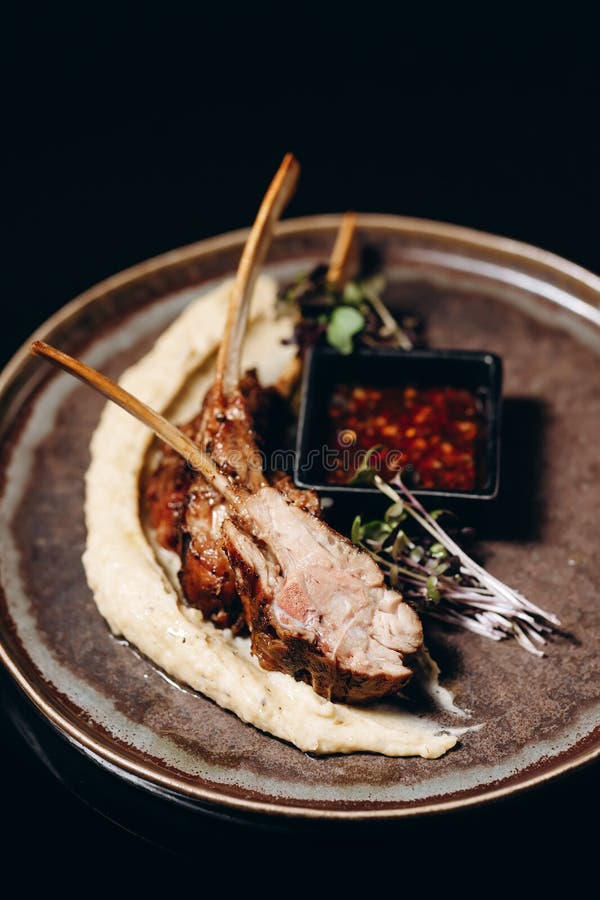 Lamb Square with Rosemary on a Dark Background Stock Image - Image of ...