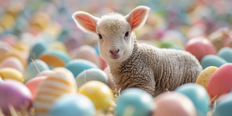 Lamb Surrounded by Easter Eggs Stock Image - Image of fluffy, livestock ...