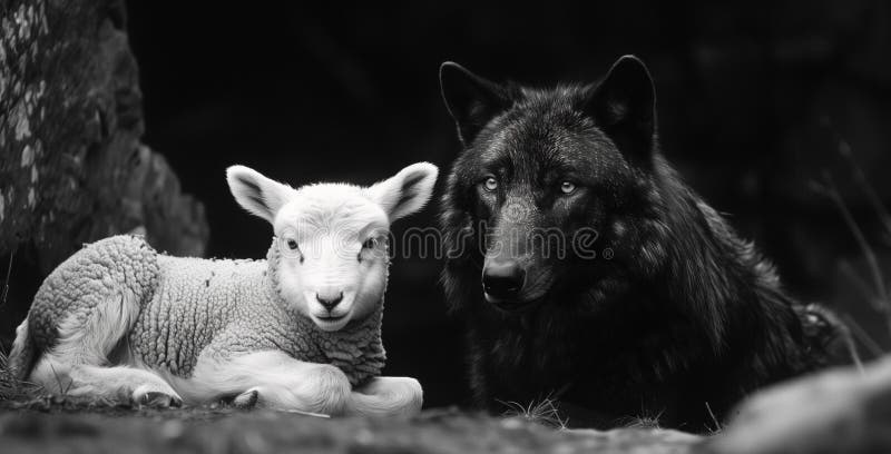Lamb and Wolf Black and White Concept Photo Stock Illustration ...