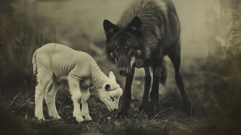 Lamb and Wolf Black and White Concept Photo Stock Illustration ...