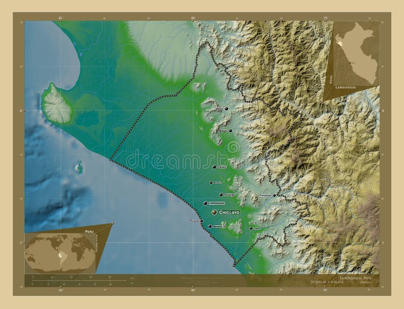 Lambayeque, Peru. Physical. Labelled Points of Cities Stock ...