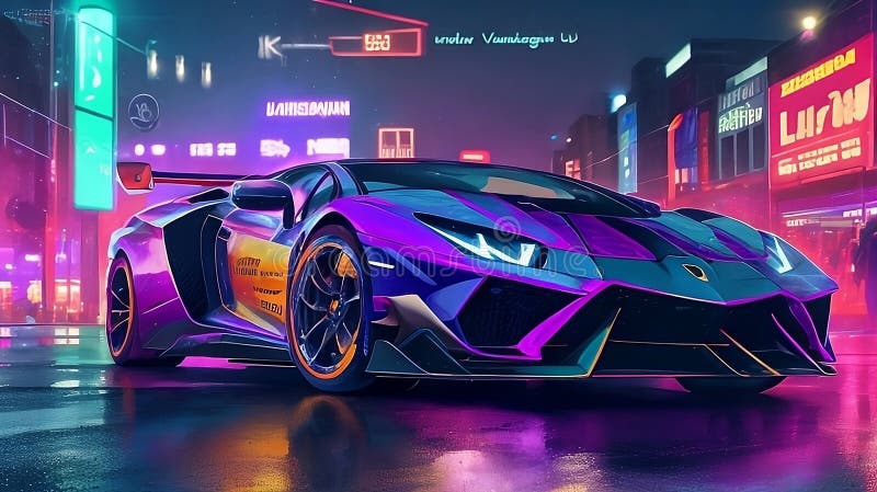 Lamborghini SVJ, Neon Color, City Stock Image - Image of lamborghini ...