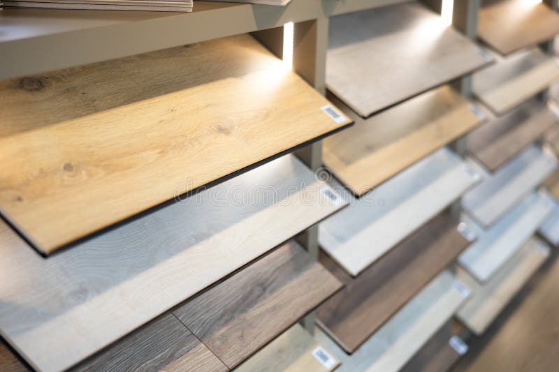 Laminate Flooring Samples in Interior Design Shop Stock Image - Image ...