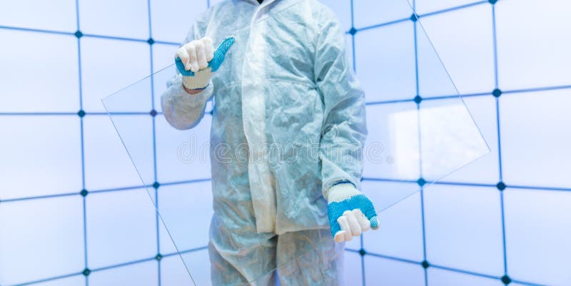 Laminated Thermal Insulation Glass in Worker Hand. Modern Smart Glass ...