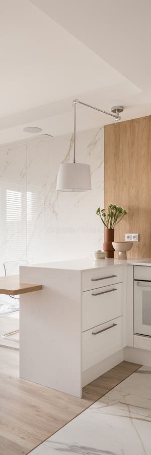 Lamp Above Kitchen Countertop, Vertical Panorama Stock Image - Image of ...