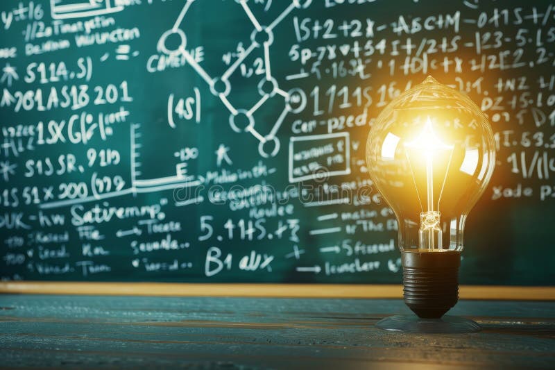 Lamp As Science Symbol Amid Physical and Mathematical Formulas in ...