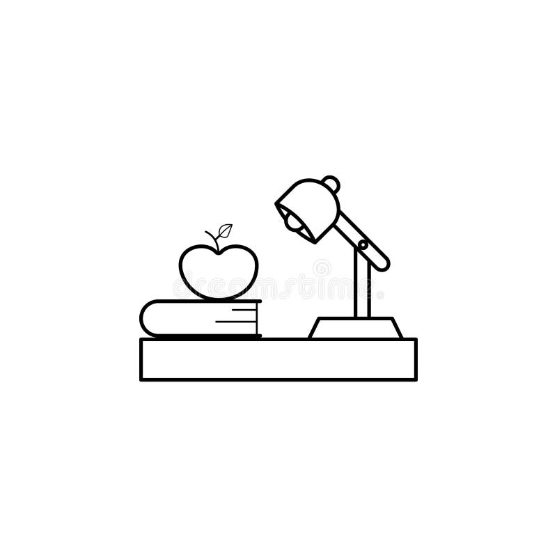 Lamp Book Apple on the Table, Workplace Icon Stock Illustration ...