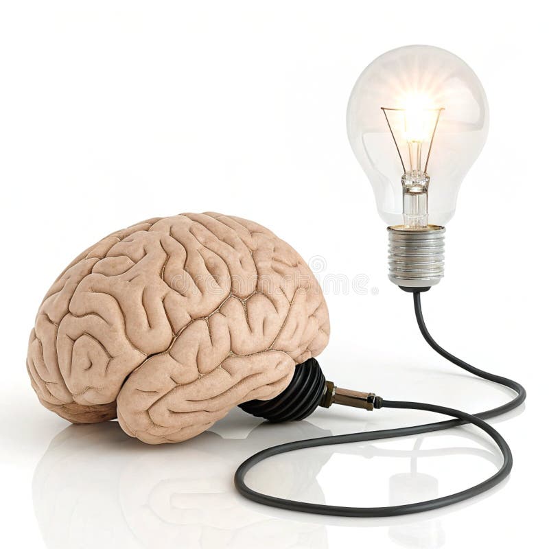 Lamp and Brain 3D Icon Illustration Stock Illustration - Illustration ...