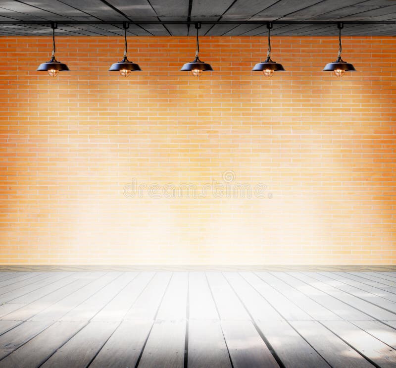 Lamp at Brick Wall Background with Ground Wood Stock Image - Image of ...