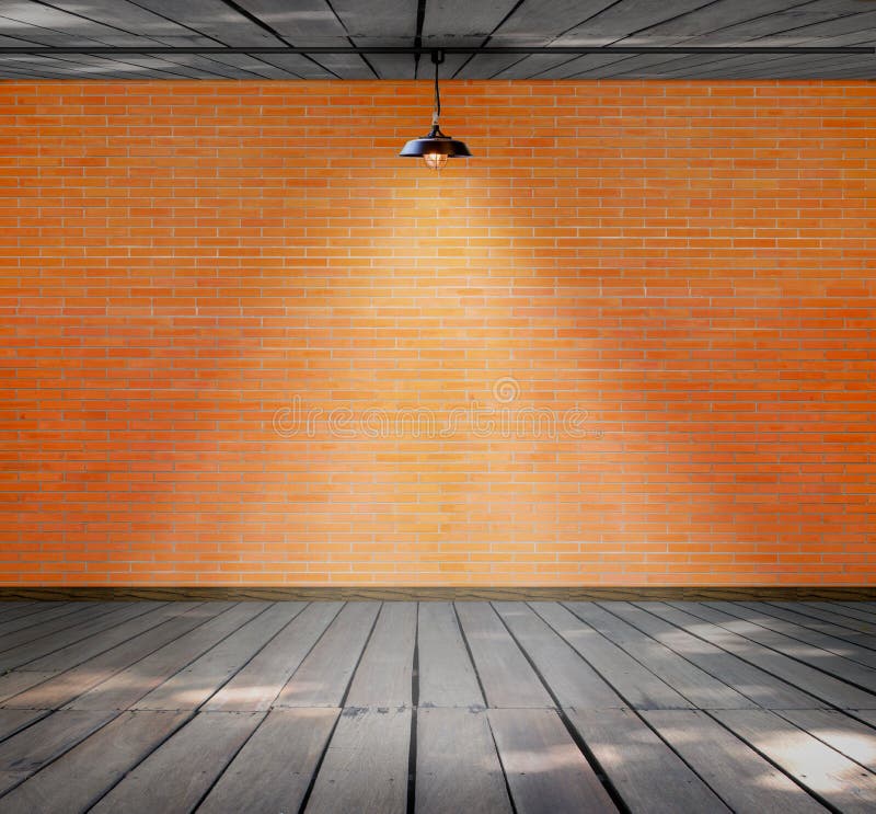 Lamp at Brick Wall Background with Ground Wood Stock Image - Image of ...