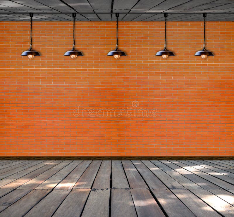 Lamp at Brick Wall Background with Ground Wood Stock Photo - Image of ...