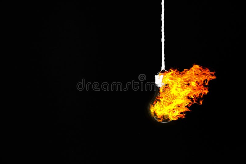 Lamp Bulb Hanging on the Rope. Fire Inside Stock Image - Image of ...