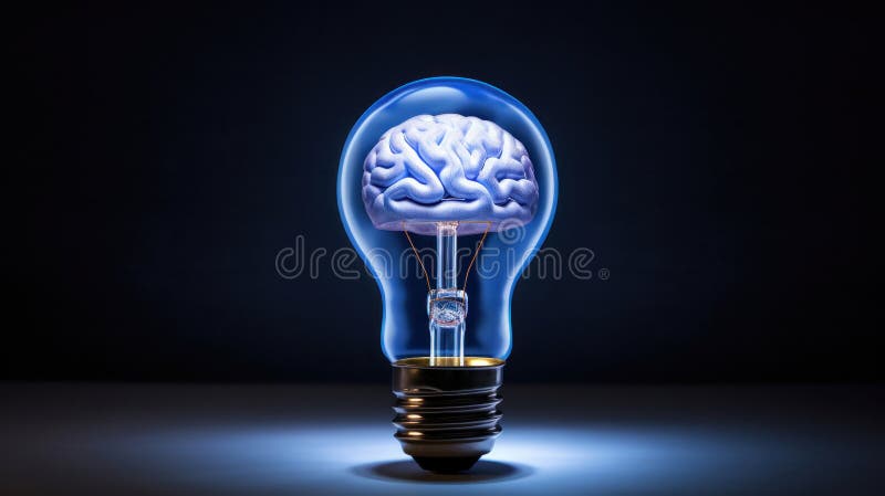 A Lamp Bulb with Human Brain Stock Illustration - Illustration of ...