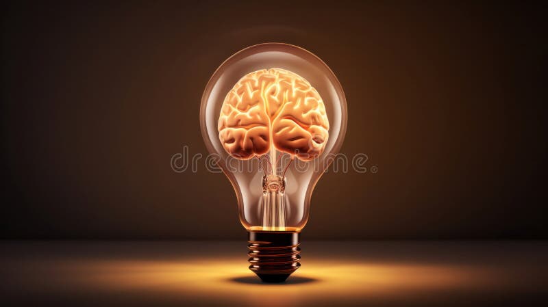 A Lamp Bulb with Human Brain Stock Illustration - Illustration of ...