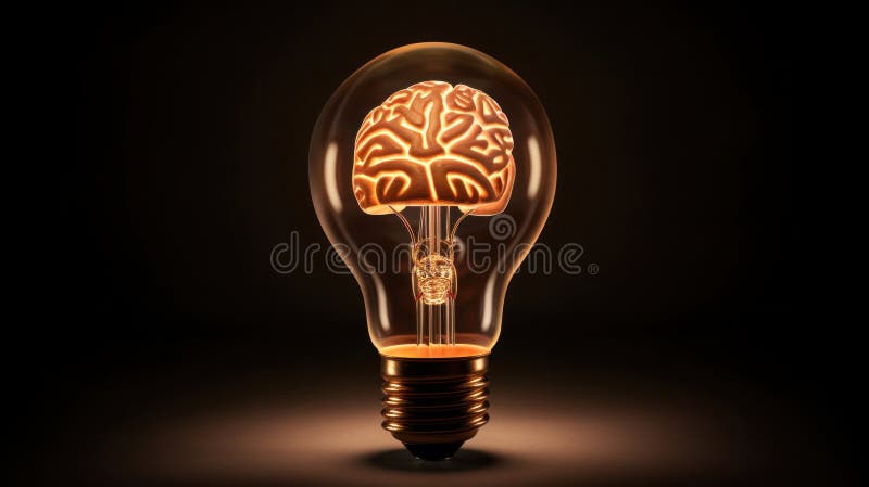 A Lamp Bulb with Human Brain Stock Illustration - Illustration of ...