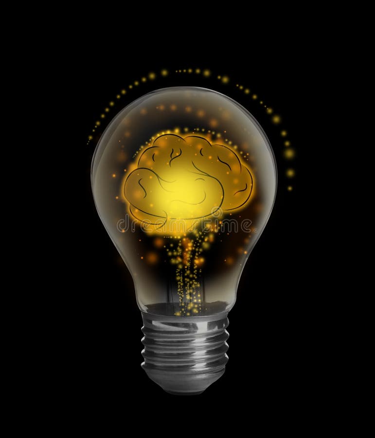 Lamp Bulb with Human Brain Inside on Background. Idea Generation Stock ... Lamp Bulb with Human Brain Inside on Background. Idea Generation Stock ...