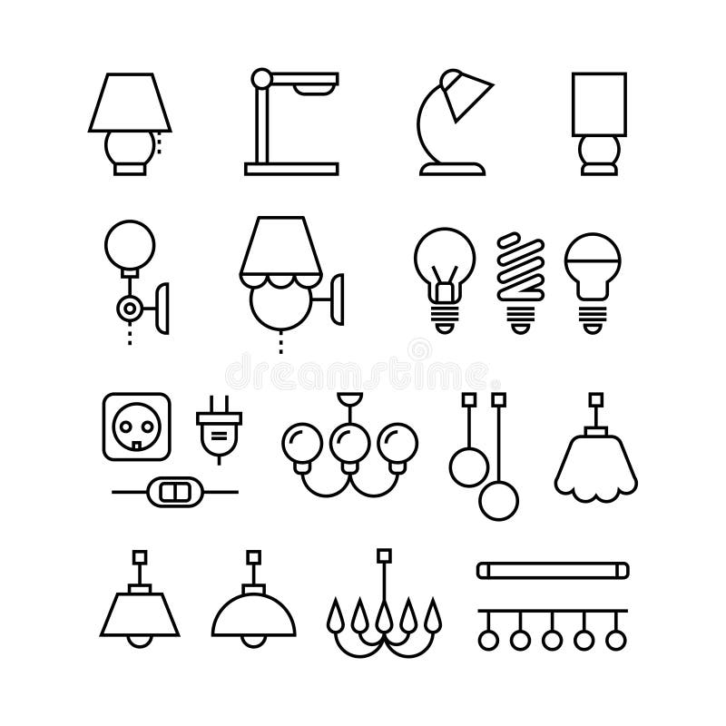 Lamp and Bulbs Black Vector Icons Set. Electrical Symbols Stock Vector ...