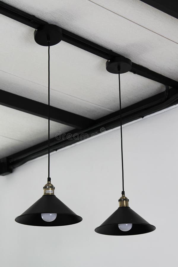 Lamp on Cable Hanging on Ceiling Stock Image - Image of bright ...