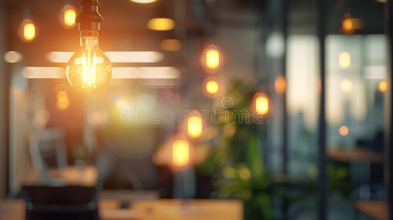 Lamp Casting Warm Light in an Office. the Lamp is Clear, the Office is ...