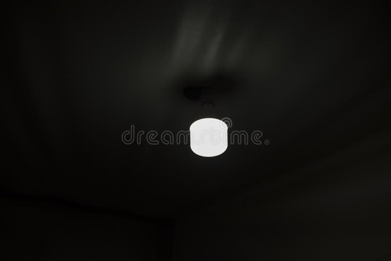 Lamp on Ceiling. Light in Dark Room Stock Image - Image of display ...