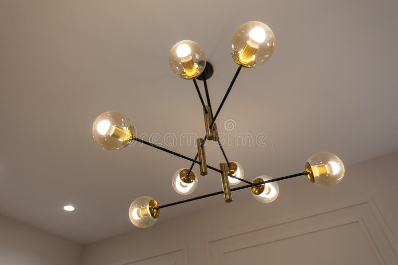 A Lamp on the Ceiling in a Modern Room Interior Stock Image - Image of ...