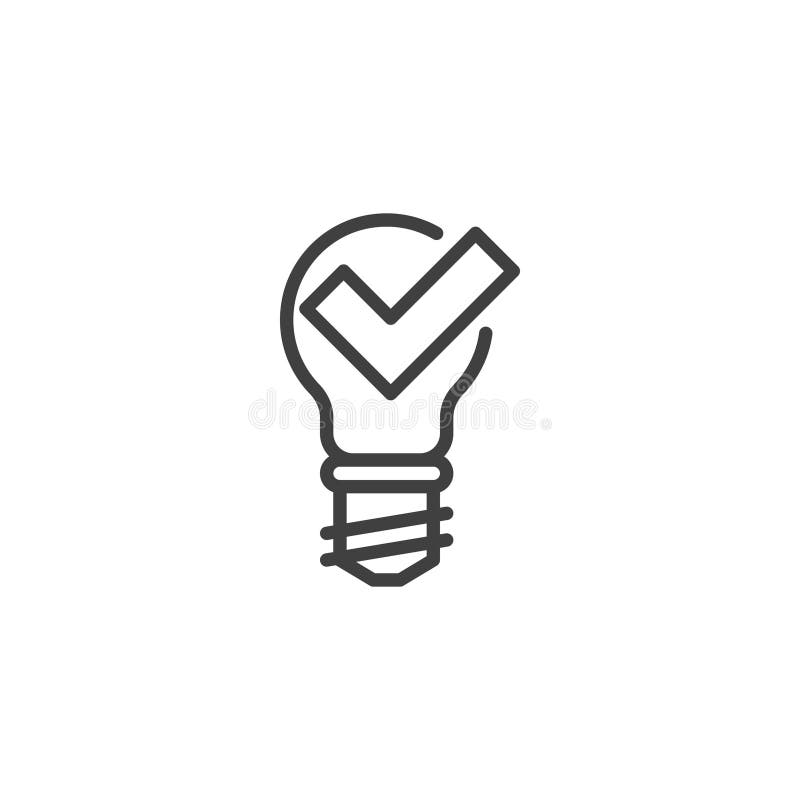 Lamp with Check Mark Line Icon Stock Vector - Illustration of outline ...