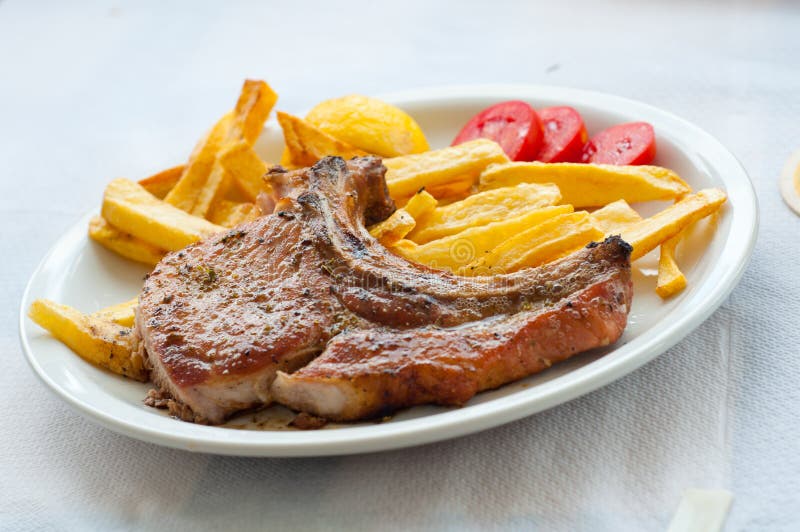 Lamp Chop with French Fries Stock Image - Image of lunch, baked: 21417301