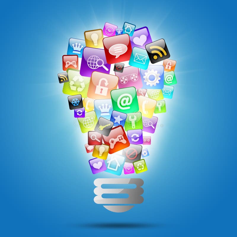 Lamp Consisting of Apps Icons Stock Illustration - Illustration of ...