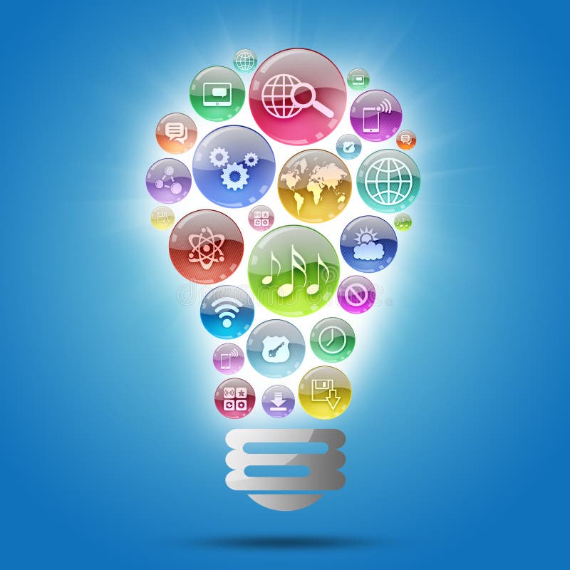 Lamp Consisting of Apps Icons Stock Illustration - Illustration of ...