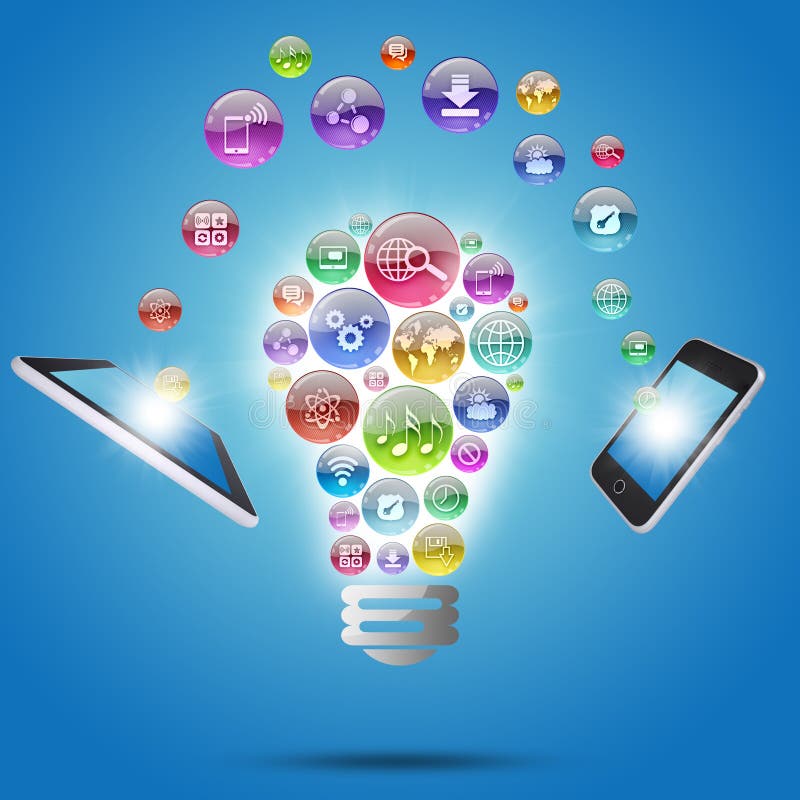 Lamp Consisting of Apps Icons Stock Illustration - Illustration of ...
