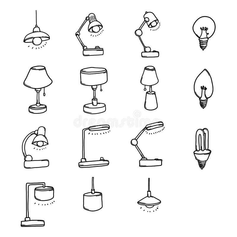 Lamp Doodle Vector Icon Set. Drawing Sketch Illustration Hand Drawn ...