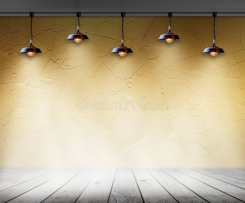 Lamp in Empty Room with Wall and Wooden Floor Interior Background Stock ...