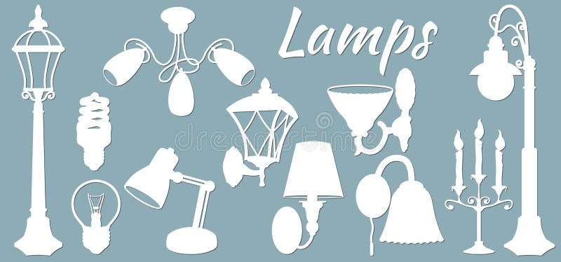 Lamp, Floor Lamp, Wall Lamp. Vector Illustration. Set of Paper Lamp ...