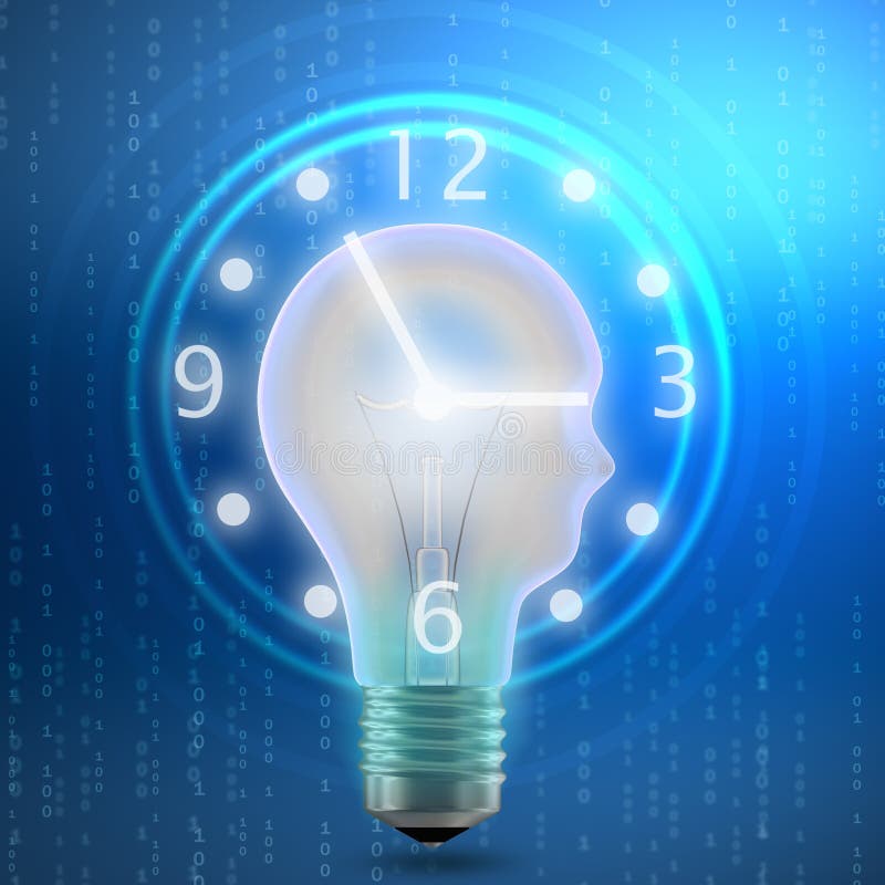 Lamp in the Form of Human Head with a Clock. Stock Illustration ...