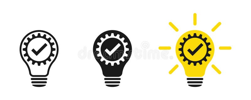 Lamp and Gear with Check Mark. Set of Illustrations. Stock Vector ...