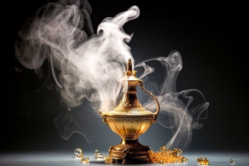 Lamp with genie in smoke stock photo. Image of aladdin - 292615254