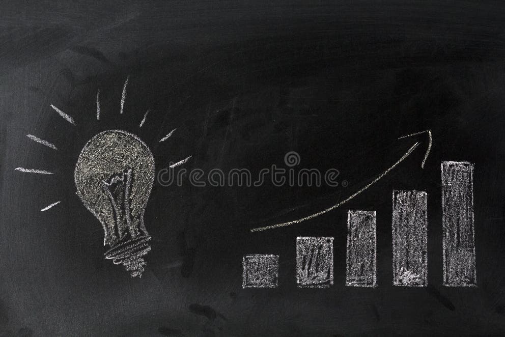 Lamp and Growing Graph on Blackboard. Successful Idea Concept Stock ...