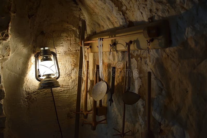 Lamp Hanging in the Cave with Other Instruments Stock Image - Image of ...