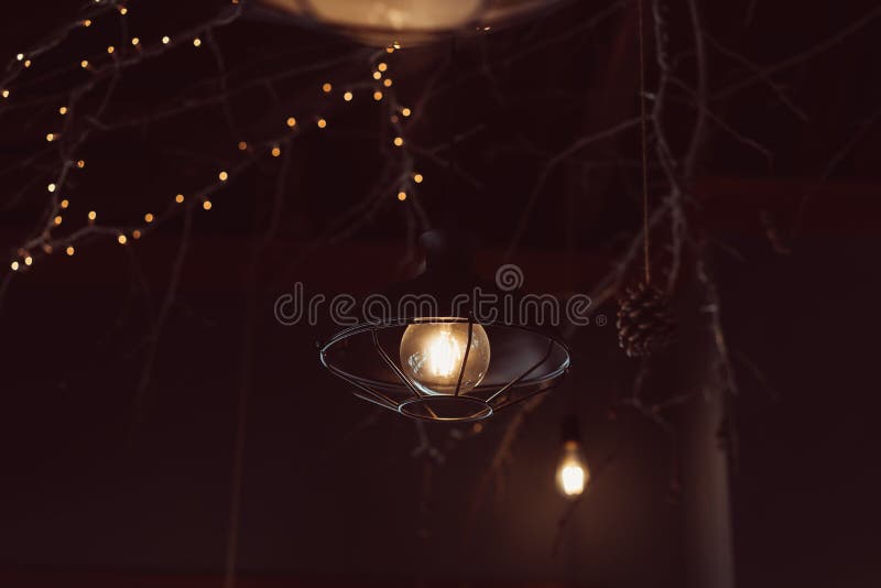 Lamp Hanging Outside on a Dark Background. Stock Photo - Image of light ...