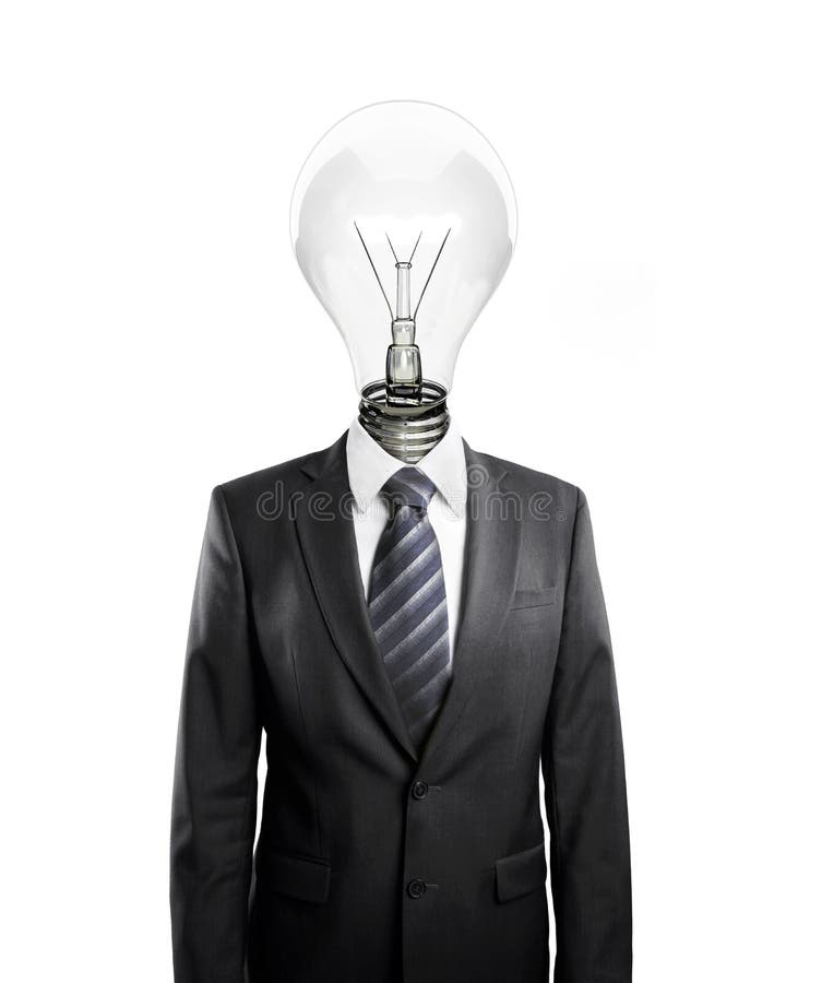 Lamp Head Businessman Holding Computer Laptop PC Stock Photo - Image of ...