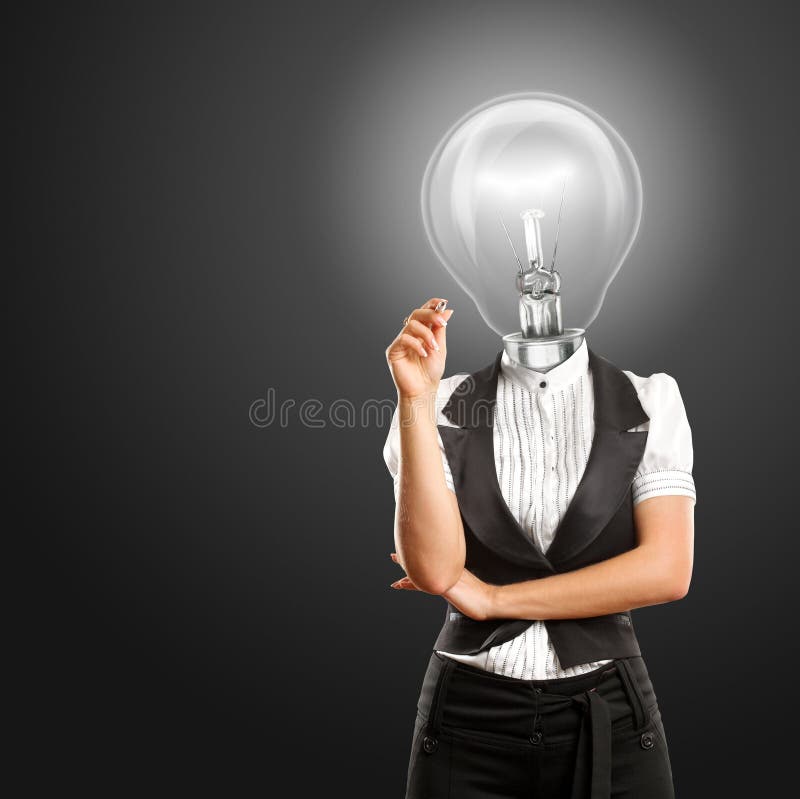 Lamp Head Businesswoman Writing Something Stock Image - Image of ...