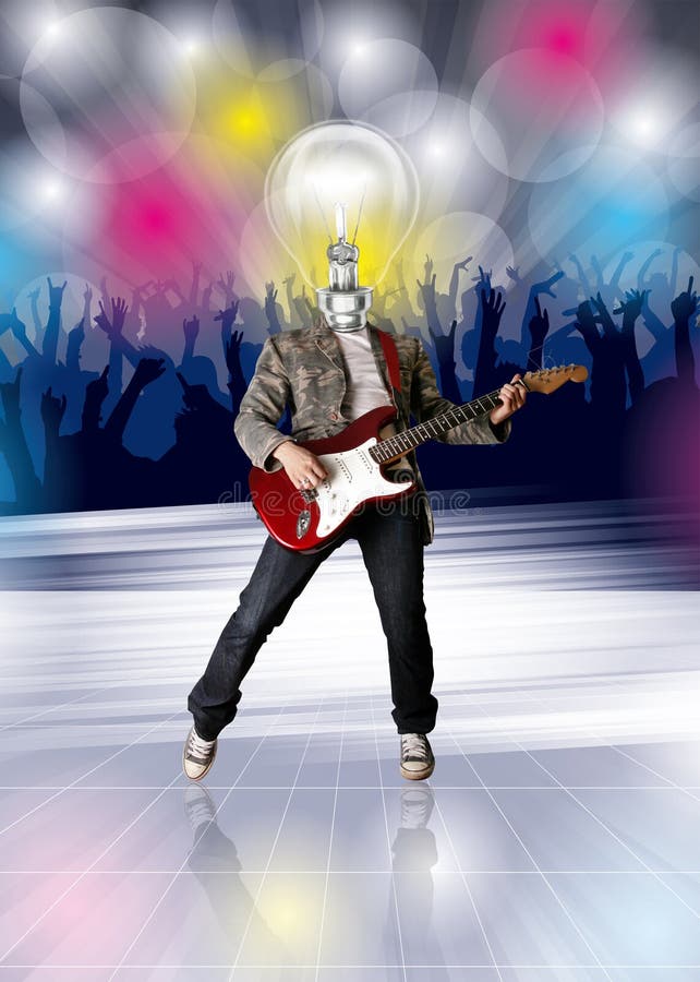Lamp Head Guitarist and Dance Party Flayer Stock Illustration ...