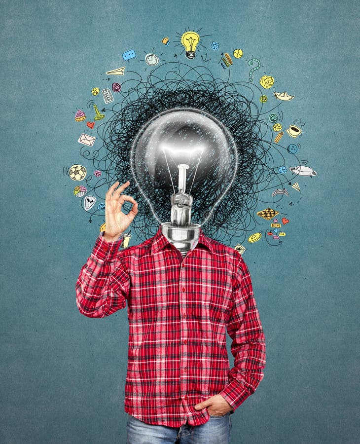 Lamp Head Man Have Got an Idea Stock Image - Image of motivation, idea ...