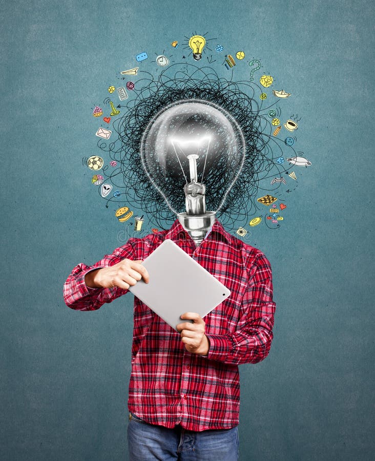 Lamp Head Man Have Got an Idea Stock Photo - Image of success ...