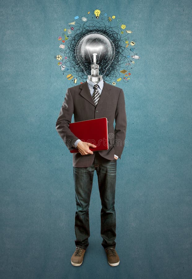 Lamp Head Man Have Got an Idea Stock Image - Image of brain, light ...