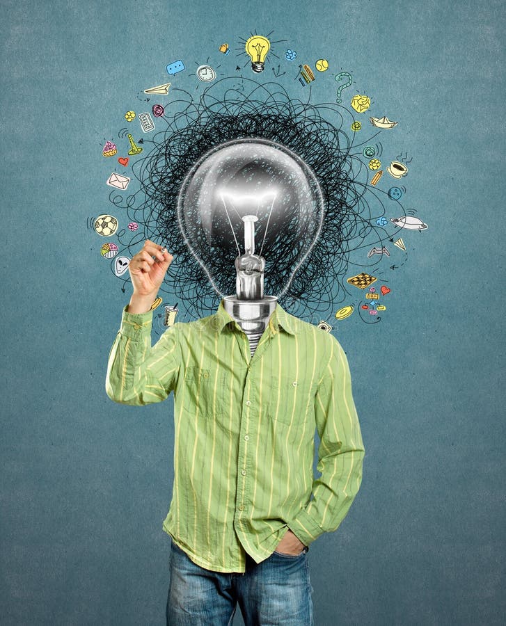 Lamp Head Man Have Got an Idea Stock Image - Image of brain, sketch ...
